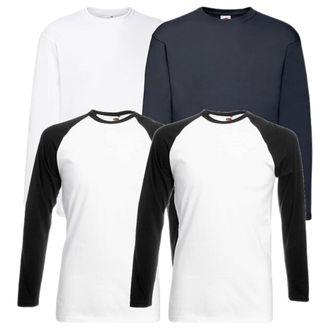 Fruit Of The Loom 4er Herren Longsleeve Baumwolle Tshirt Langarm Verschiedene Farbsets M L XL 2XL 3XL 4XL 5XL & HLKauf-Block (3XL, 2X Base White/Black, 1x Wei&szlig;, 1x Deep