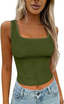 Generic D&eacute;bardeur de sport pour femme - Gilet d&eacute;t&eacute; l&eacute;ger en coton - Sans manches - Crop Tops &eacute;lastiques - Camisole sans manches - Col en U - T-shirt c&ocirc;tel&eacute; - 