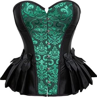 Grebrafan Corset Top Bustier Femme Chic (EUR(44-46) 4XL, Noir Vert)