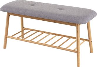Mendler Sitzbank Schuhregal HWC-D90, Polsterbank Bank Schuhablage, Bambus 44x90x34cm