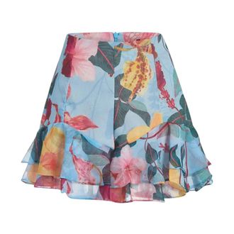 PatBo Blumige R&uuml;schen High-Waisted Shorts - - Shorts - Damen - Mehrfarbig - XS