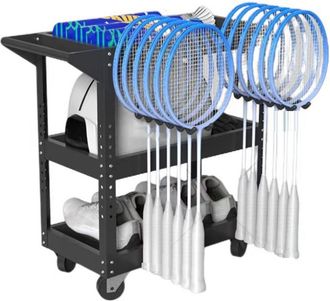 Generic Badmintonschl&auml;gerhalter Mit R&auml;dern, 3-stufiger Freistehender Tennisschl&auml;ger-Aufbewahrungsst&auml;nder, Robuster Sportger&auml;tewagen, 150 Kg Tragf&auml;higkeit