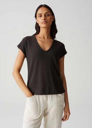 OPUS Kurzarmshirt SIRUKUS Boxy Fit in Feinstrick Optik