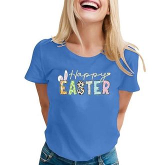 Generic T-shirt d&eacute;contract&eacute; pour femme - Imprim&eacute; P&acirc;ques - Col rond - Manches courtes, bleu, 3XL