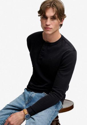 Superdry Langarmshirt WAFFLE LONG SLEEVE HENLEY TOP Baumwolle, relaxed fit