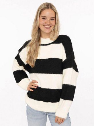 Zwillingsherz Strickpullover Blockstreifen Rundhalsausschnitt, mit breiten Streifen und Wollanteil