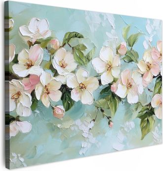 MuchoWow &copy; Leinwandbilder 80x60 cm Wall Art Decoration Bilder f&uuml;r die Wand Schlafzimmer Deko Canvas Painting Wanddekoration Wohnzimmer Bl&uuml;te - Bl&auml;tter - Hellbl