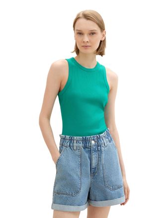Tom Tailor Damen Basic Tanktop mit Ripp, bright green, M