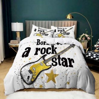 Generic Housse de Couette Guitare Musique 90 x 190 cm, Instrument Rock Microfibre Parure de Lit avec 2 Taies doreiller pour 1 Personnes D&eacute;coration de Chambre 