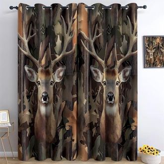 Generic Cerf Animal Rideau Occultant, Texture Camouflage Rideau Thermique Isolant Tenture Opaque &agrave; Oeillets Draperies Int&eacute;Rieurs pour Chambre Salon D&eacute;coration