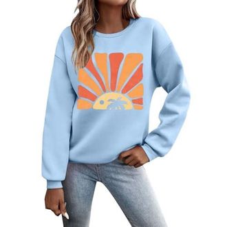Generic 2026 Printemps 2024 Et Hiver Mode Sunrise Print Sweat &agrave; Capuche Femme, bleu ciel, XXL