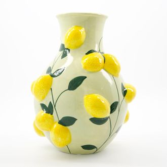 TK Maxx Gr&uuml;ne Vase mit 3D-Zitronenmuster 29x26cm