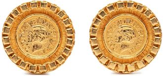 Chanel 1995 Gold Plated Coco Coin Motif Clip On Earrings costume earrings