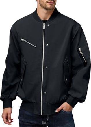 Generic Blouson bomber pour homme avec poches &agrave; fermeture &eacute;clair, veste dext&eacute;rieur l&eacute;g&egrave;re, l&eacute;g&egrave;re et d&eacute;contract&eacute;e, veste de transition, tendance et confortabl