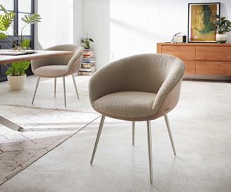 DELIFE Esszimmerstuhl Vinka-Flex mit Armlehnen Materialmix Schlamm 4-Fuß konisch Edelstahl Taschenfederkern, Esszimmerstühle