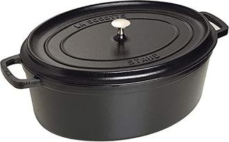 Staub Gusseisen Bräter/Cocotte, Oval 31 cm, 5,5 L, Aromaregen Funktion für optimale Befeuchtung, Für alle Herdarten inkl. Induktion & Backofen, Schwarz