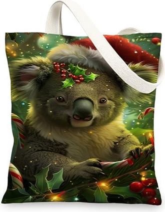 Generic Sacs fourre-tout en toile Koala - Motif animal de vacances - Réutilisables - Amusants, légers et lavables - Bandoulière en toile F, vert, 13x15 Inch