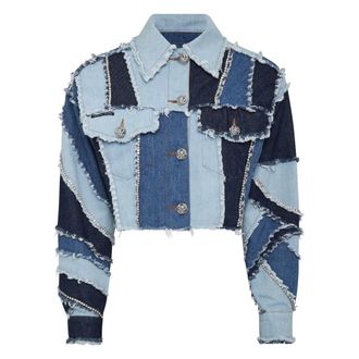 Philipp Plein Femme, Vestes, Bleu, Taille: 42 FR Veste Courte en Jean Patchwork
