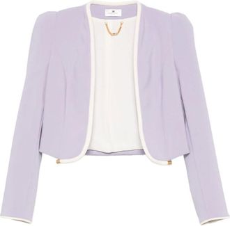 Elisabetta Franchi Femme, Vestes, Violet, Taille: 42 FR Veste L&eacute;g&egrave;re en Cr&ecirc;pe avec Passepoil 3D