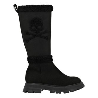 Philipp Plein Mid Flat Boots Skull Bones - - Shoes - Damen - Schwarzk - 38 EU