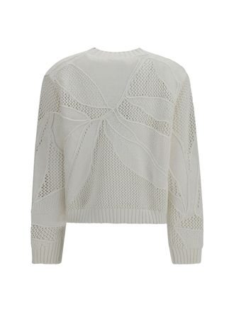 Max Mara Womens Crewneck Sweater Bianco Cotton