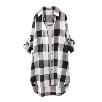 Generic Chemisiers habill&eacute;s en lin pour femme - D&eacute;contract&eacute; - Imprim&eacute; &eacute;cossais - Manches longues - Chemises &agrave; carreaux - Haut ample en coton m&eacute;lang&eacute; - Cardiga