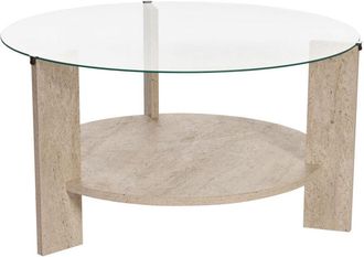 Hanah Home Table basse en bois Clara - 75 x 75 x 40 cm - TravertinTransparent