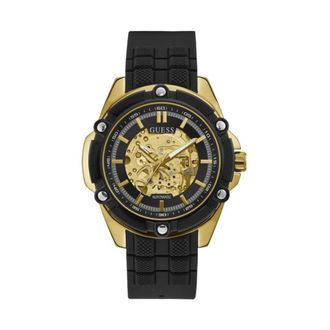 Guess Homme, Accessoires, Noir, Taille: ONE Size Montre Automatique en Résine avec Boîtier Blanc