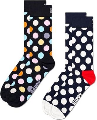 Happy Socks Mixte 2-pack Classic Big Dot Chaussettes, Noir, 36-40 EU