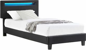 IDIMEX Lit led simple austin 90x190 cm, avec sommier, revêtement en tissu blanc