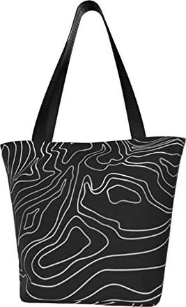 AOOEDM Noir blanc Topo terre sac fourre-tout r&eacute;utilisable femmes sac &agrave; main d&eacute;contract&eacute; sacs &agrave; bandouli&egrave;re pour faire les courses &eacute;picerie voyage &agrave; lext&eacute;rieu