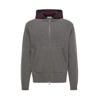 Moncler Gestreifter Kapuzen-Strickjacke aus Wolle und Kaschmir - - Knitwear - Herren - Grau - L