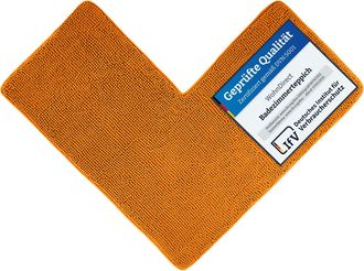 WohnDirect Badematte L-Form Eckdusche Orange - Eck-Badvorleger (Schenkelma&szlig; 100x100 cm) - Weicher Hochflor Teppich ums Eck, 50cm Breite (Versand aus DE)