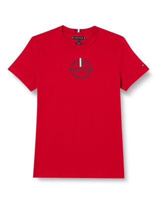 Tommy Hilfiger Herren T-Shirt Kurzarm Global Stripe Rundhalsausschnitt, Rot (Primary Red), S