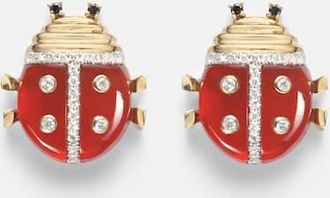 Yvonne Léon Yvonne Léon Boucles doreilles Coccinelle en or 9 ct, agate et diamants