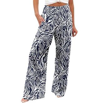 Generic Pantalon Taille Haute Femme &agrave; Rayures, Pantalon Large Grande Taille D&eacute;Contract&eacute; Fluide Pantalons L&eacute;Ger Chic Et &eacute;L&eacute;Gant Long Classique Pas Cher Pants D