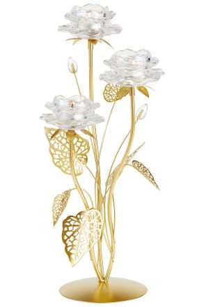 Ambia Home Teelichthalter, Klar, Gold, Metall, Glas, 23x42x20.5 cm, zum Stellen, Dekoration, Kerzen & Zubeh&ouml;r, Teelichthalter