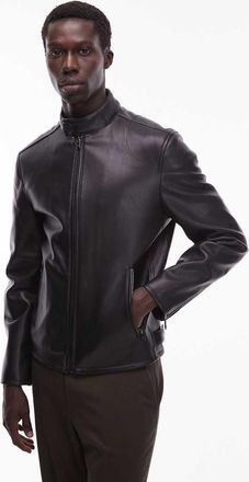 Mango Veste en cuir sans col - Noir