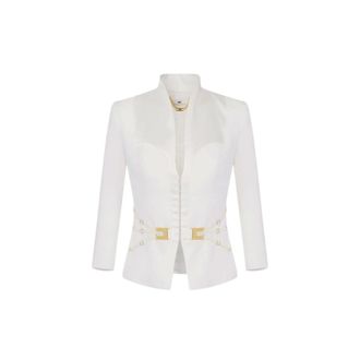 Elisabetta Franchi Femme, Vestes, Blanc, Taille: 42 FR Veste en cr&ecirc;pe stretch double
