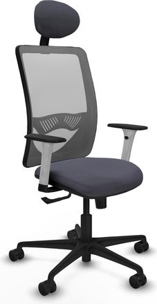 Piqueras y Crespo Grauer Schreibtischstuhl Zulema mit wei&szlig;en und schwarzen Armlehnen, h&ouml;henverstellbarer Lendenwirbelst&uuml;tze und festem Kopfteil, ausgestattet mit 3 Posi