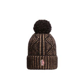 Moncler Moncler Bonnet En Alpaga Et Laine M&eacute;lang&eacute;s Avec Pompon, Homme, Marron, Taille: Uni