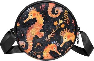 Generic Petit sac &agrave; bandouli&egrave;re rond pour femme, motif hippocampe, sac &agrave; dos &agrave; bandouli&egrave;re r&eacute;glable avec fermeture &eacute;clair, sac &agrave; main rond d&eacute;contract&eacute; pour fe