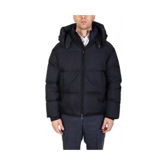 Emporio Armani Kapuzen-Daunenjacke mit Rei&szlig;verschluss aus Jacquard-Nylon - - Jackets - Herren - Blau - L