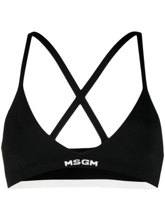 Msgm soutien-gorge nervur&eacute; &agrave; logo - Noir