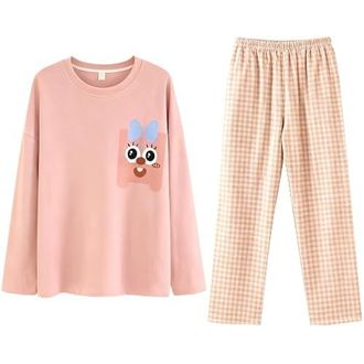 Generic Ensemble de pyjama en polaire imprim&eacute; mignon pour femme, ensemble de pyjama en coton confortable, imprim&eacute; mignon, v&ecirc;tements de d&eacute;tente &agrave; manches longu