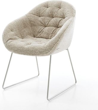 DELIFE Esszimmerstuhl Gaio-Flex Webstoff Soft Beige Kufengestell Edelstahl, Esszimmerst&uuml;hle