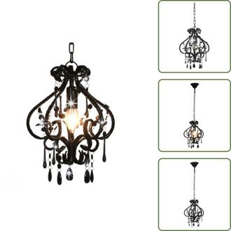 vidaXL Plafonnier avec perles Noir Rond E14 - Luminaire Suspendu - Lampadaire - Plafond - D&eacute;coration Int&eacute;rieure - Luminaire Moderne
