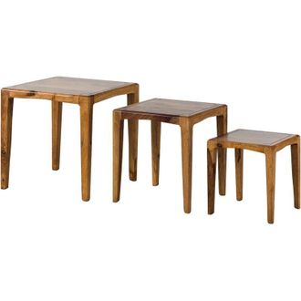 Massivmoebel24 Beistelltisch 3er-Set Sheesham 50x50 / 40x40 / 31,5 x34 braun lackiert ANCONA 112