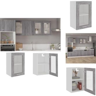 vidaXL H&auml;ngeschrank Glas Grau Sonoma 40x31x60 cm Holzwerkstoff - K&uuml;chenregal - Aufbewahrungsschrank - H&auml;ngeschrank - Vitrine - Wohnwand