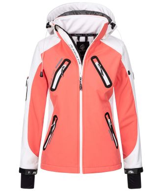 Rock Creek Damen Softshell Jacke Windbreaker Regenjacke &Uuml;bergangsjacke Softshelljacke Damenjacke Regenmantel Outdoorjacke Kapuze D-441 Coral XXL